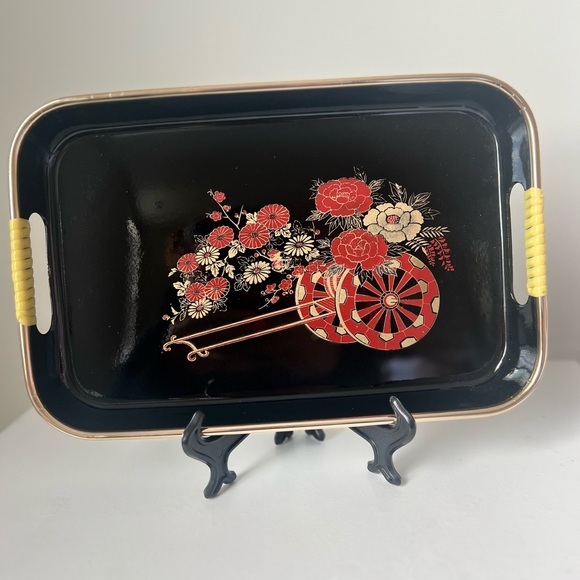 Art | Vintage Japan Lacquerware Tray Set Rickshaw With Flowers | Poshmark